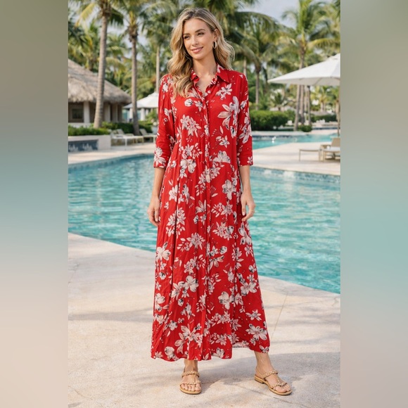 Woman Within | Dresses | Nwt Womanwithin Red White Floral Maxi Dress 6w ...